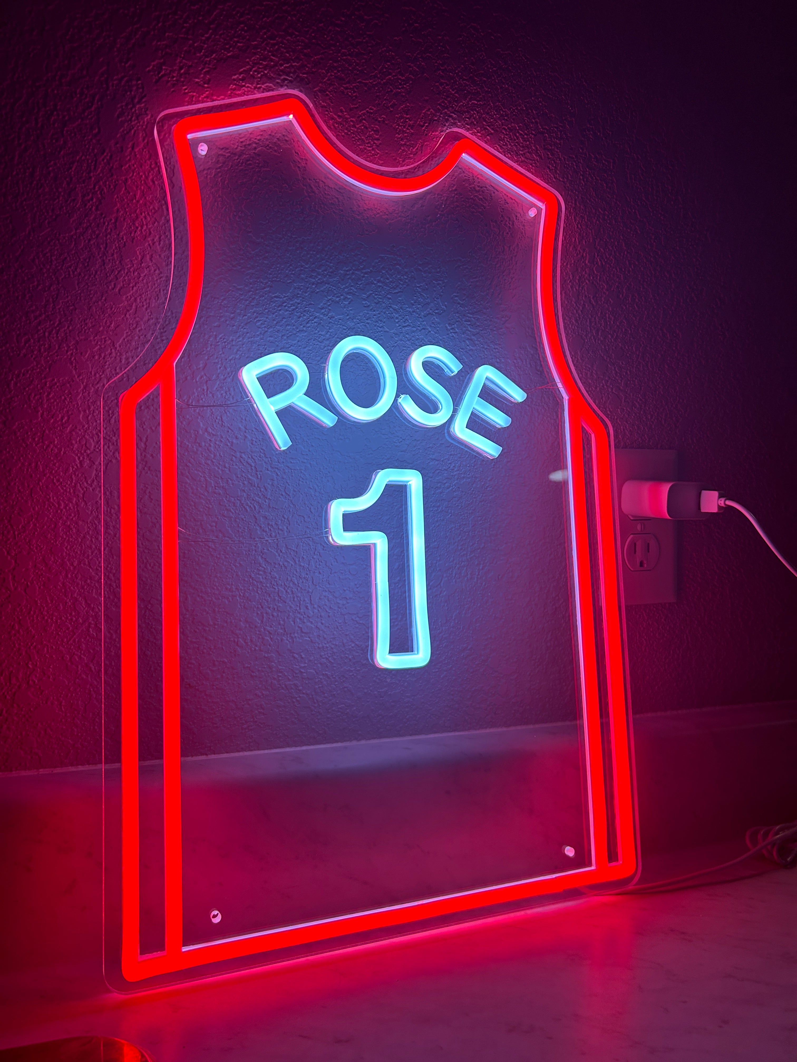 Rose #1 Glow Jersey, Sports LED Sign, Basketball Wall Decor, Mens Room ...