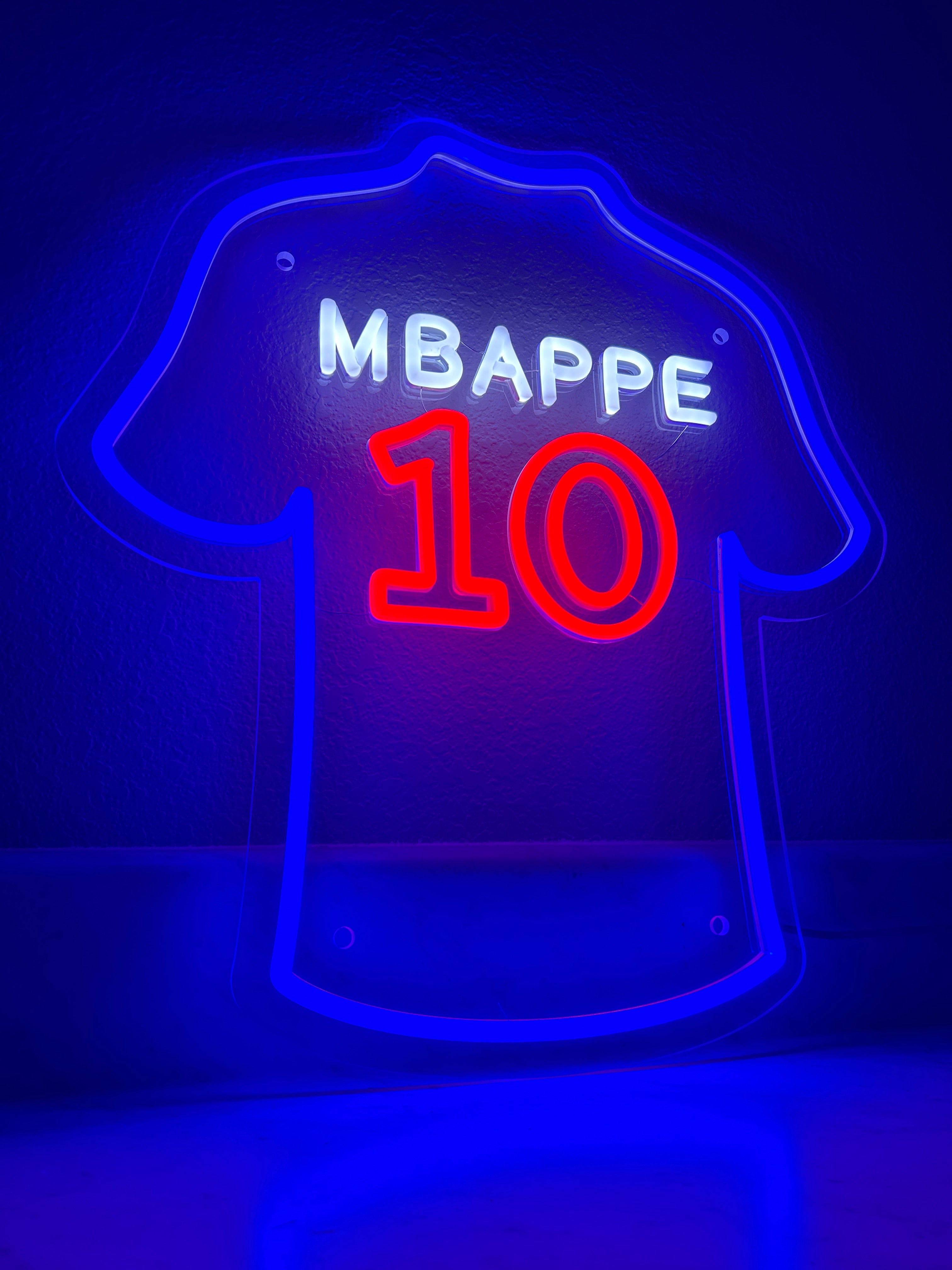 Mbappe #10 Glow Jersey, Sports LED Sign, Soccer Wall Decor, Mens Room ...